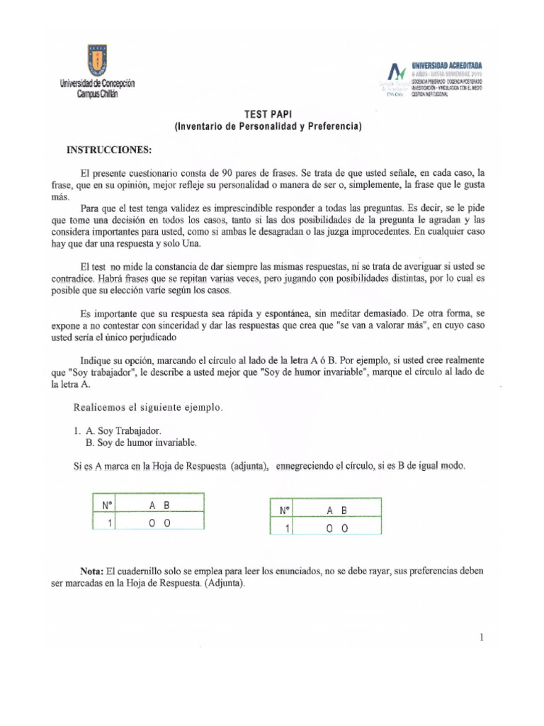 Test Papi Completo | PDF