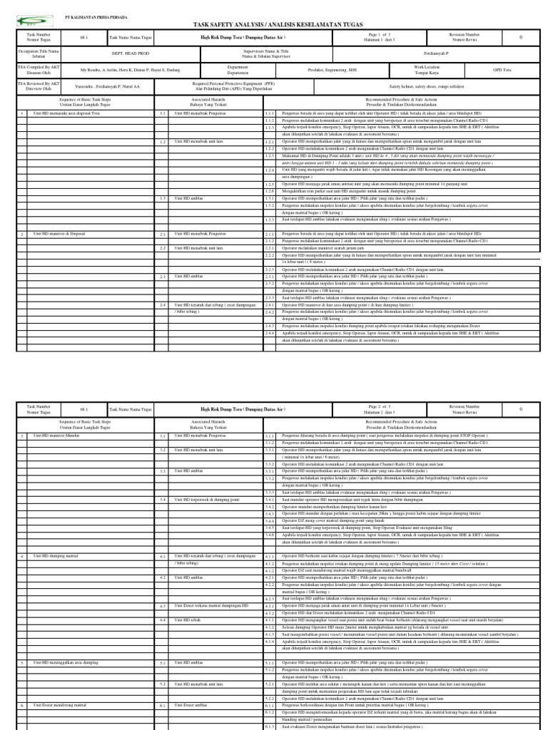 06.1 JSA Highrisk Dump Tora | PDF