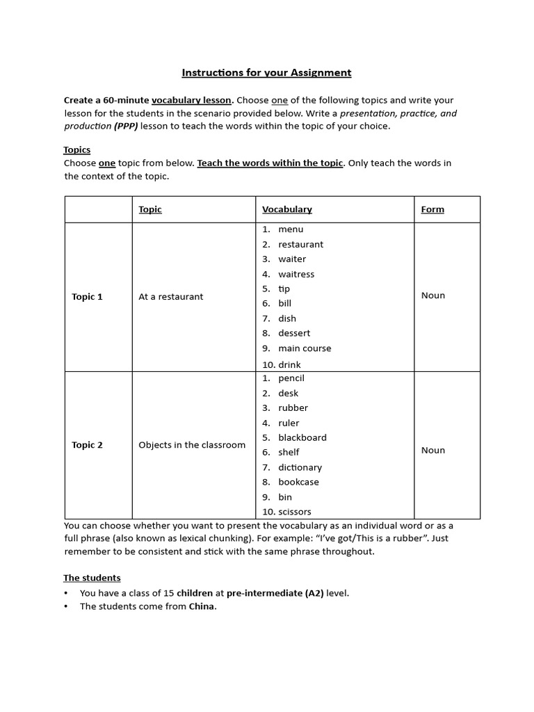1.assignment 1 Brief Aug 2023 | PDF | Lesson Plan | Vocabulary