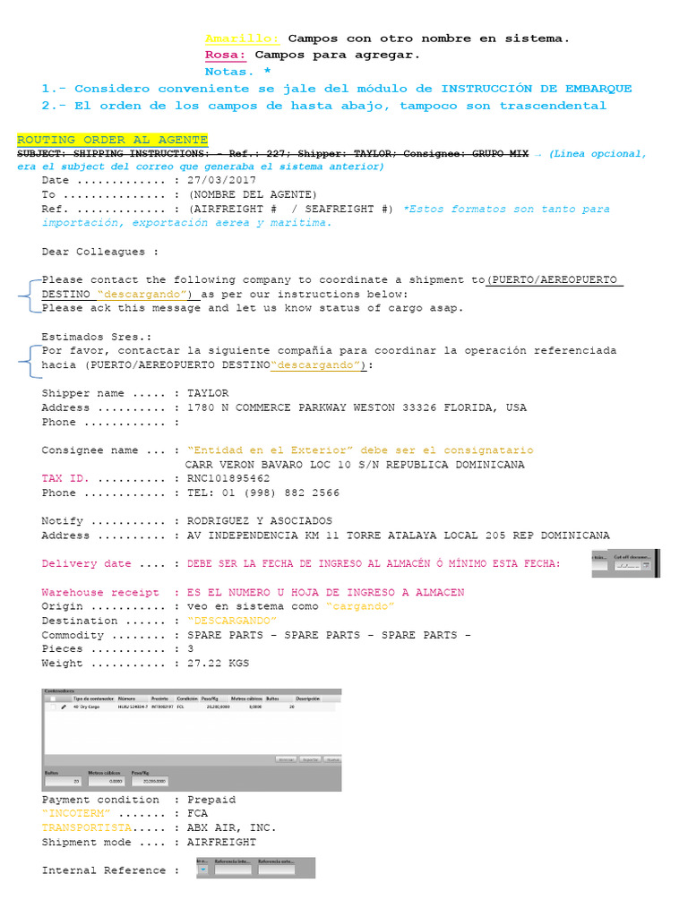 Routing Order Al Agenteyshipper - 140617 | PDF | Gestión de la cadena de suministro | Transporte ...