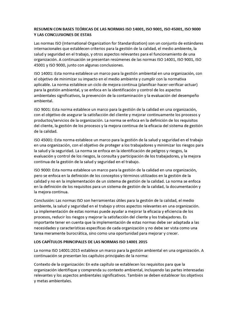 Resumen Con Bases Teóricas de Las Normas Iso 14001 | PDF