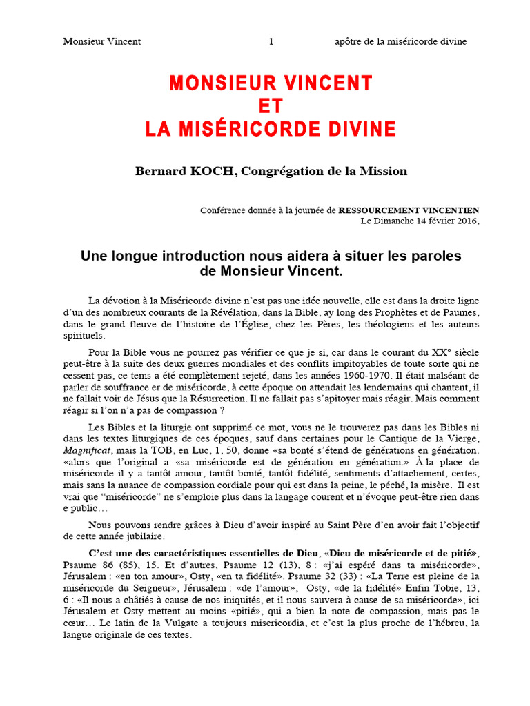 Monsieur Vincent et la Miséricorde Divine | PDF | Jésus | Dieu