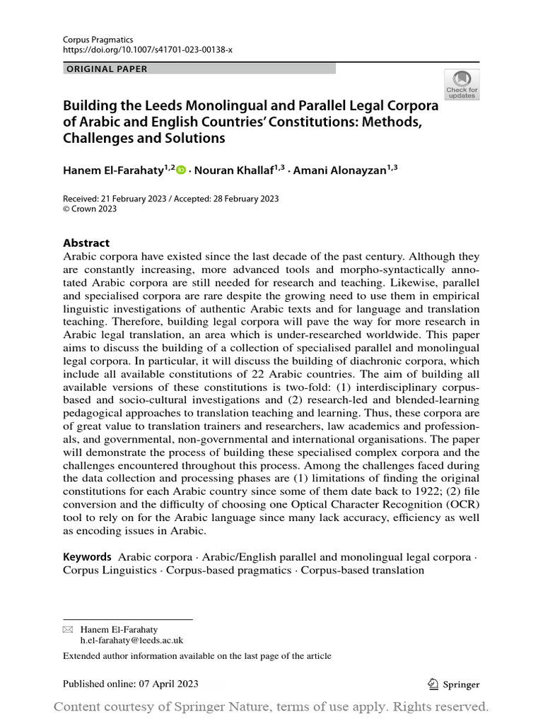Building The Leeds Monolingual and Parallel Legal | PDF