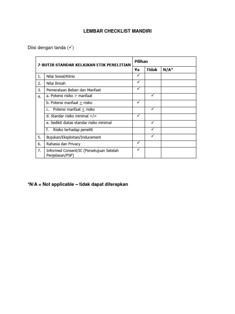 Lembar Checklist Mandiri | PDF