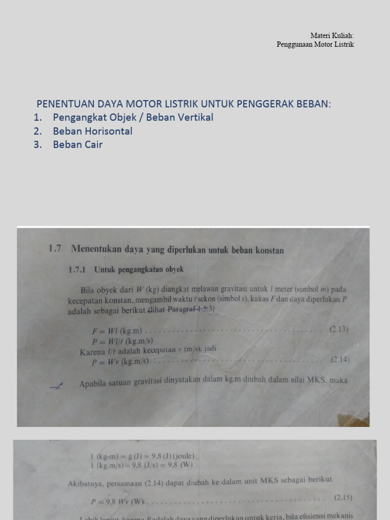 Penentuan Daya Motor Penggerak Beban | PDF