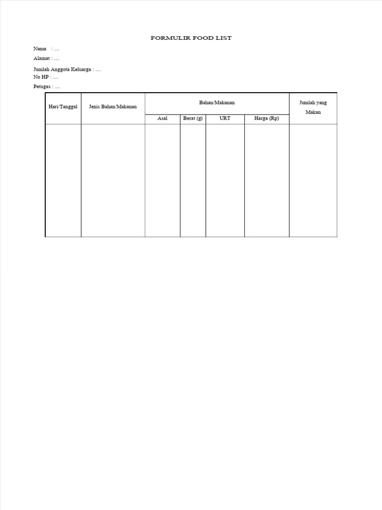 formulir-food-list (1) | PDF