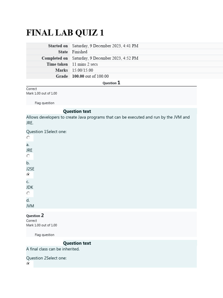 Oop Final Lab Quiz 1 | PDF | Java Virtual Machine | Java (Software ... Oop Final Lab Quiz 1 | PDF | Java Virtual Machine | Java (Software ...