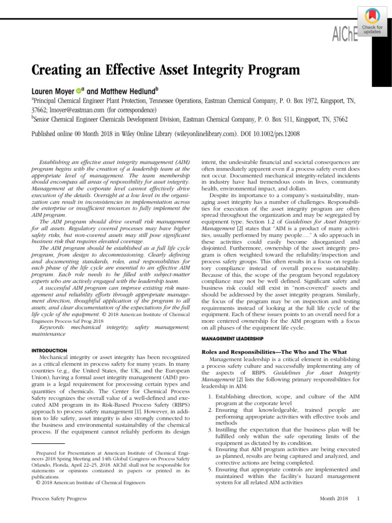 Creating an Effective Asset Integrity Program | PDF | Reliability ...