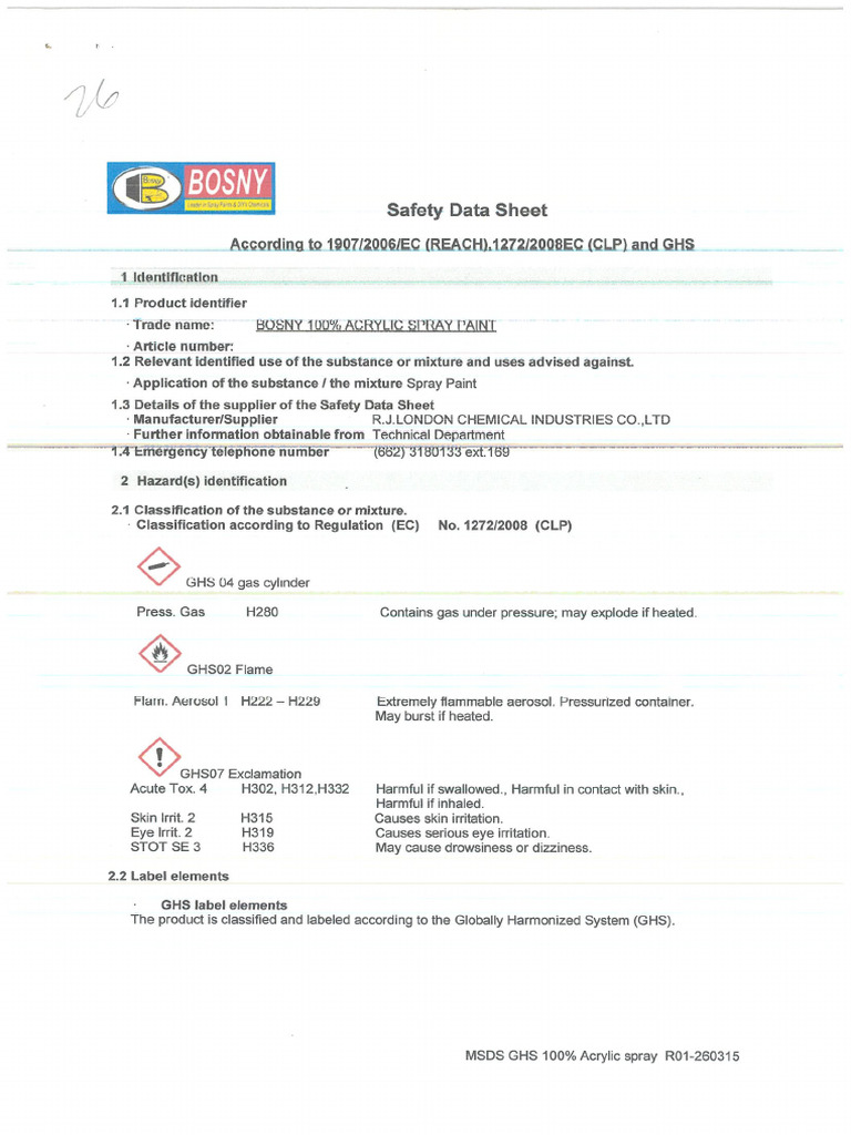 26. Paint, Spray Aerosol (Bosny) | PDF