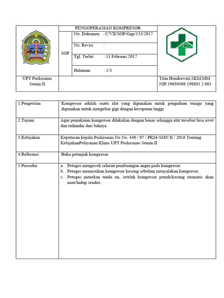 SOP PEMAKAIAN KOMPRESOR | PDF