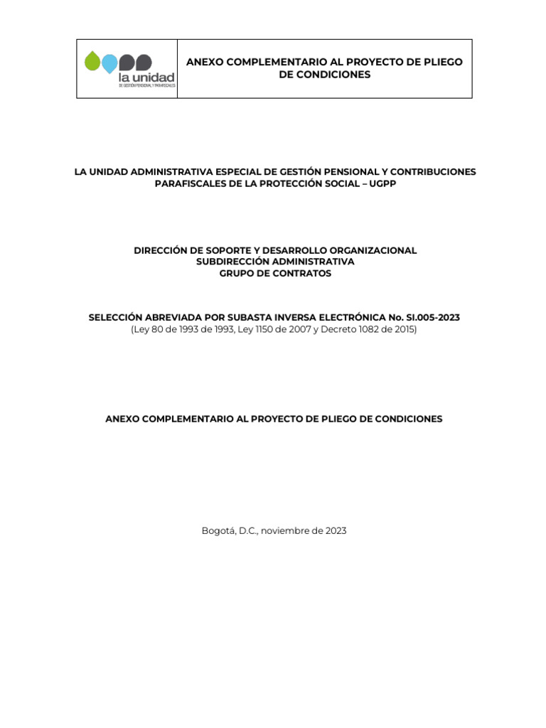 Anexo Complementario Al Proyecto de Pliego Si.005-2023 | PDF | Subasta | Presupuesto