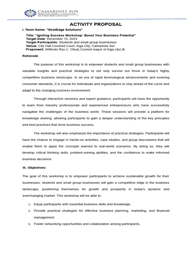 FINAL-ACTIVITY-PROPOSAL | PDF | Entrepreneurship | Expert