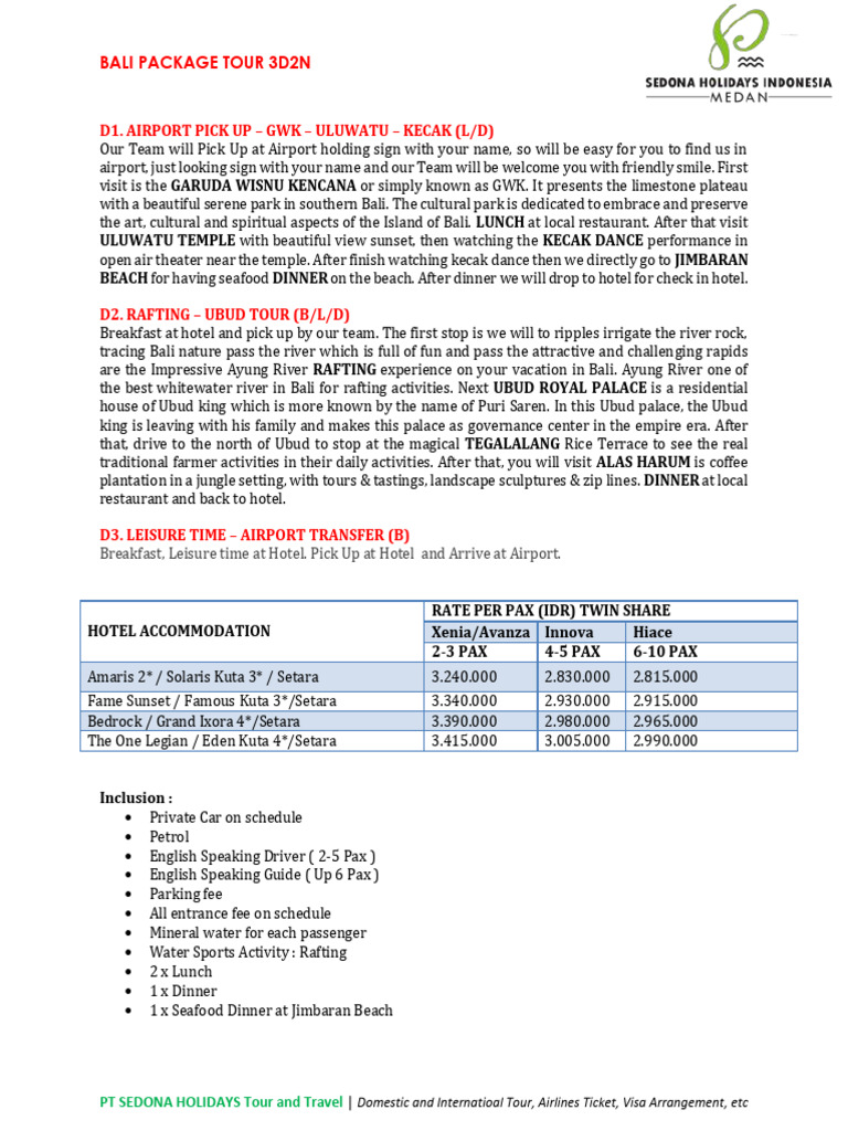 Bali Package Tour 3D2N | PDF | Bali | Tourism