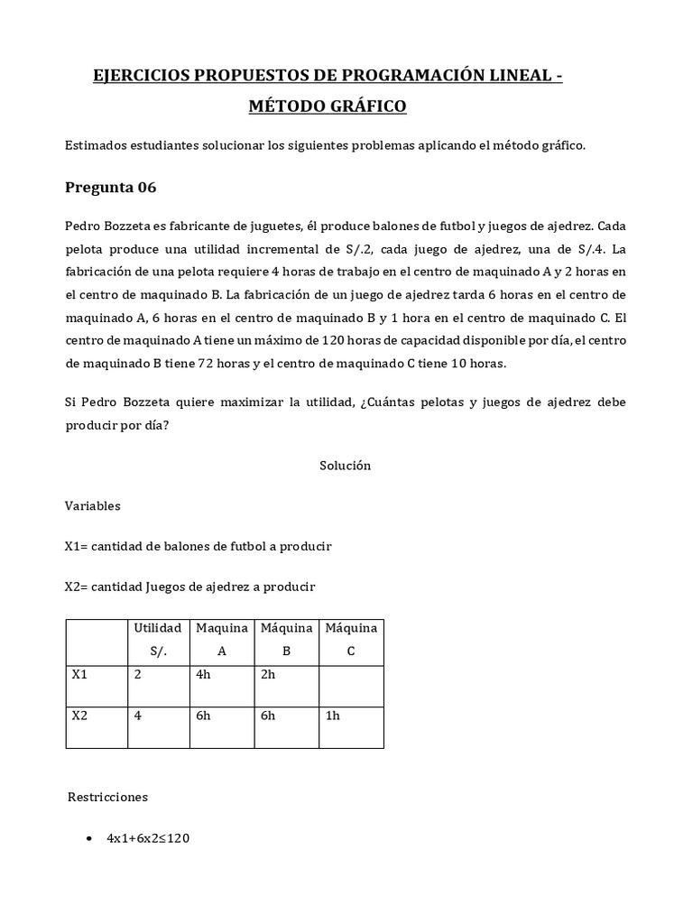 Ejercicios Propuestos de Programación Lineal - Método Gráfico | PDF