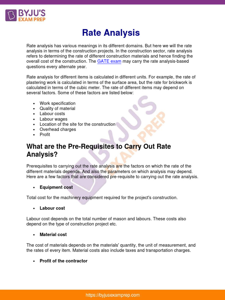 Key Factors in Construction Rate Analysis | PDF | Cost | Profit (Economics)