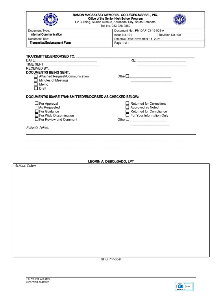 Editted Transmittal Endorsement Form | PDF