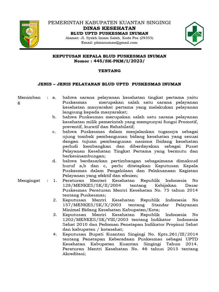SK Jenis-Jenis Pelayanan | PDF | Pengembangan Diri | Kesehatan Holistik