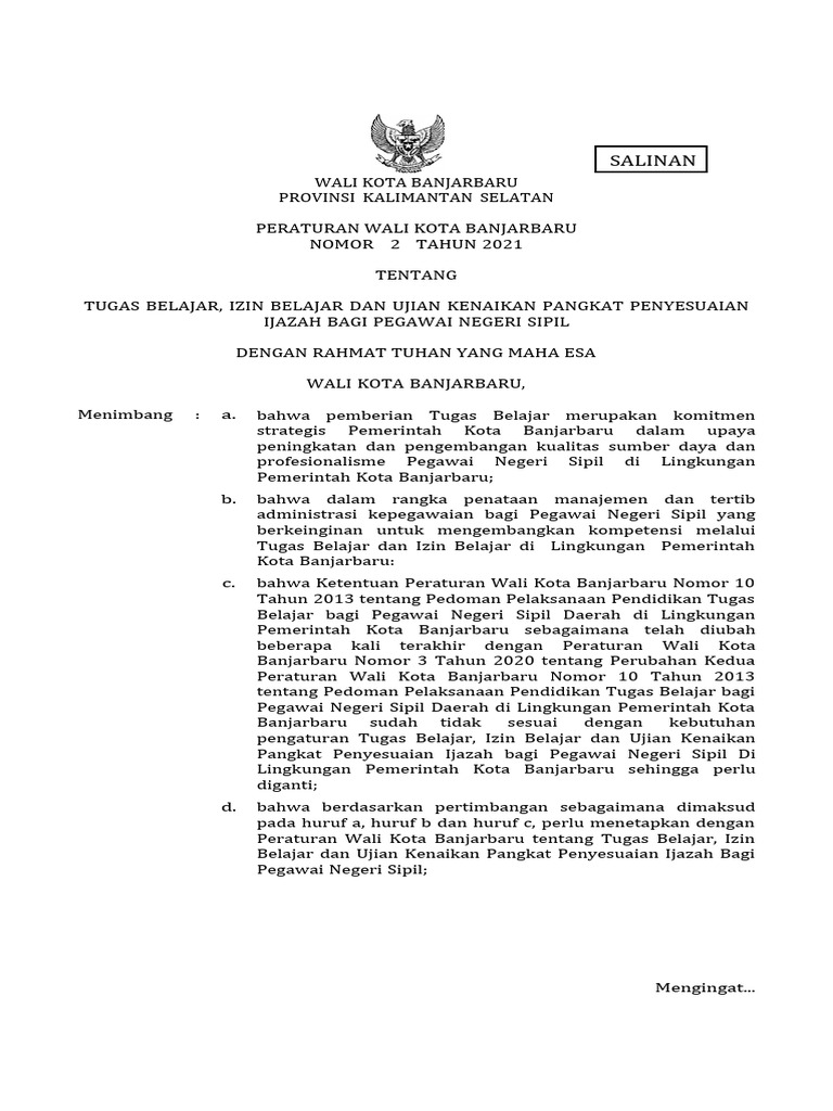 Ijin Belajar Perwali No.2 Th.202 | PDF