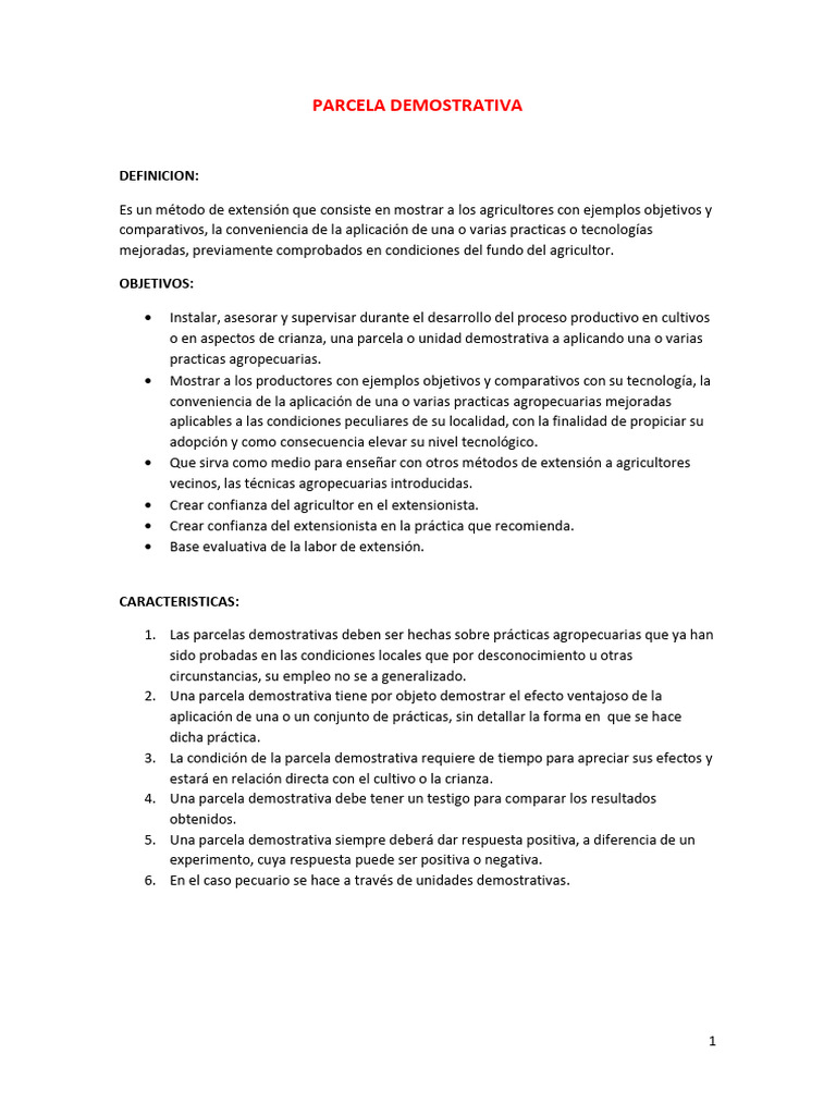 Definición y Ejemplos de Parcelas Demostrativas | PDF | Agricultura ...