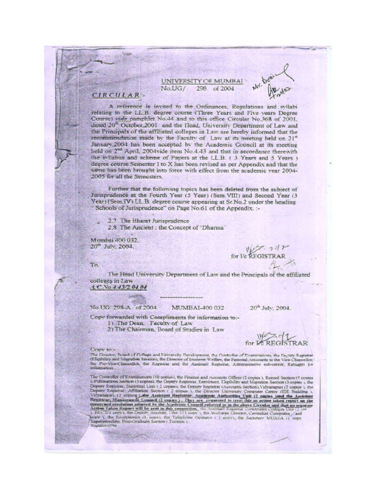LLB Degree Course 3yrs 5 Yrs I To X | PDF
