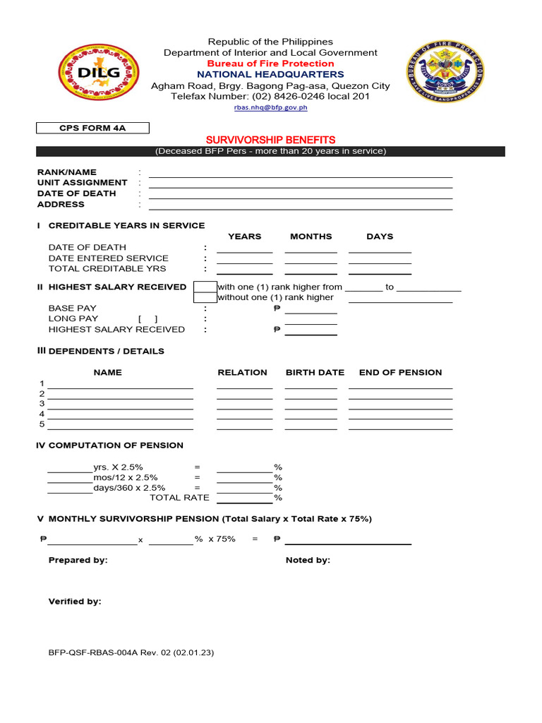 RBAS 4AF Survivorship Benefits CPS Form 4A Rev.02 | PDF