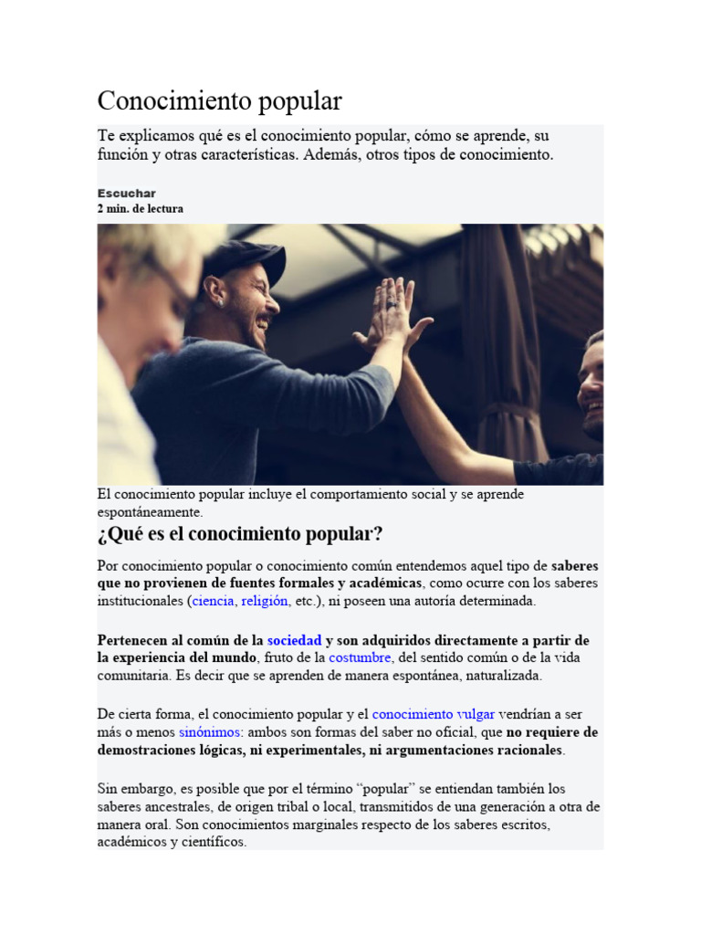 Conocimiento Popular | PDF | Conocimiento | Experiencia