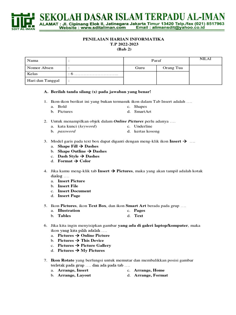 Soal PH TIK Bab 2 (Kelas 6) | PDF | Game & Aktivitas | Seni
