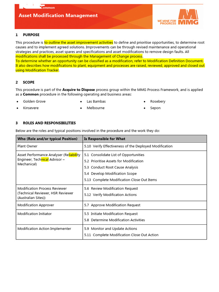 Asset Modification Management Procedure | PDF | Risk | Risk Assessment