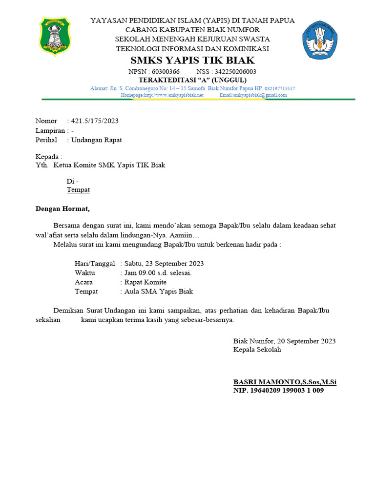 Undangan Rapat Untuk Gurux | PDF