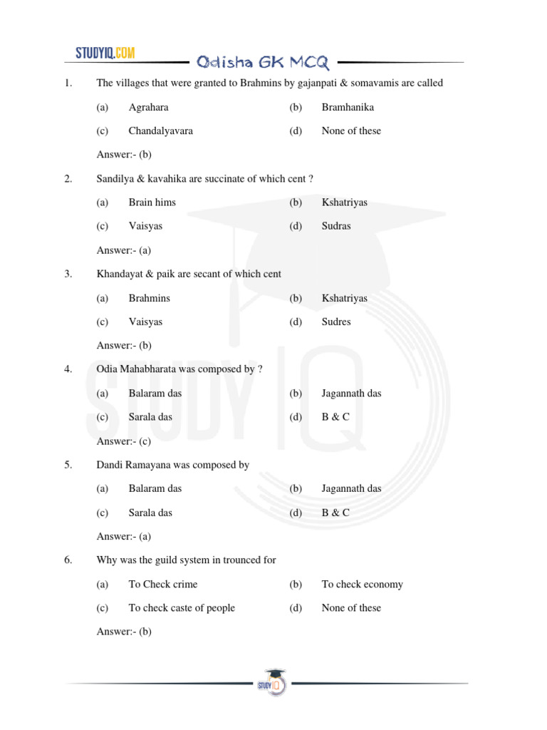 Odisha GK MCQ 1-400 | PDF