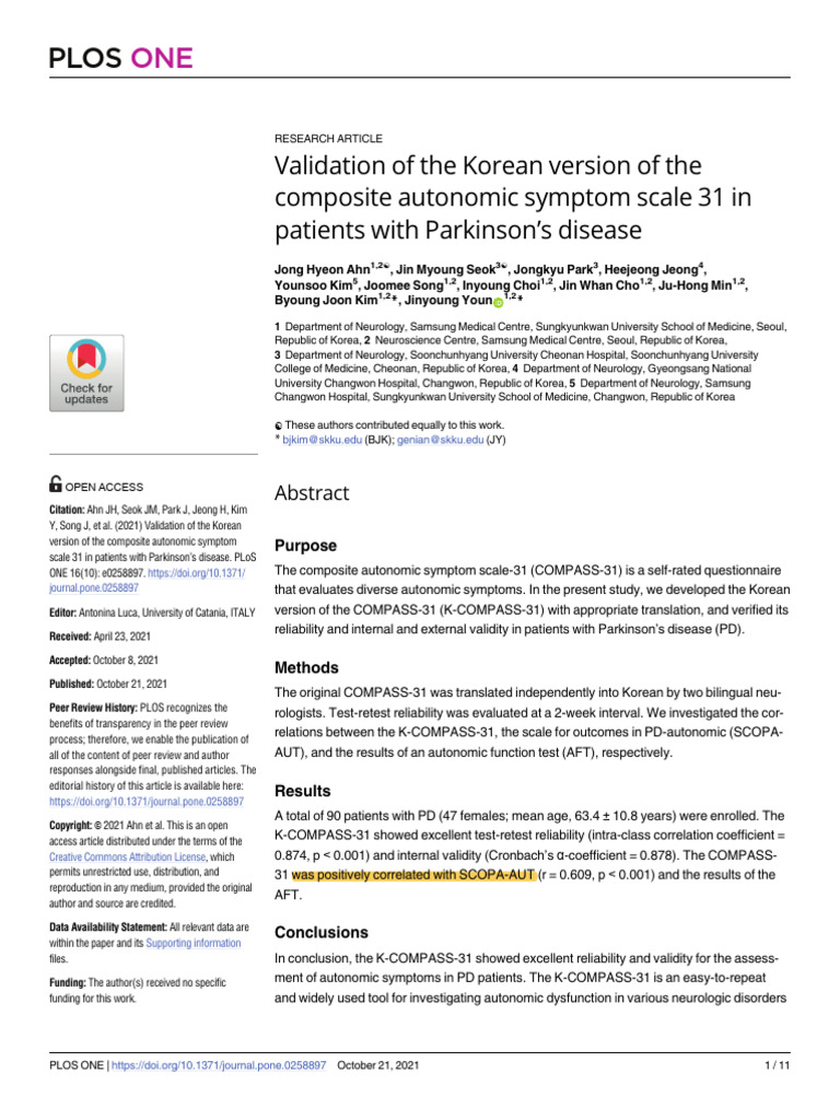 Korean COMPASS-31 | PDF | Neurology | Medicine