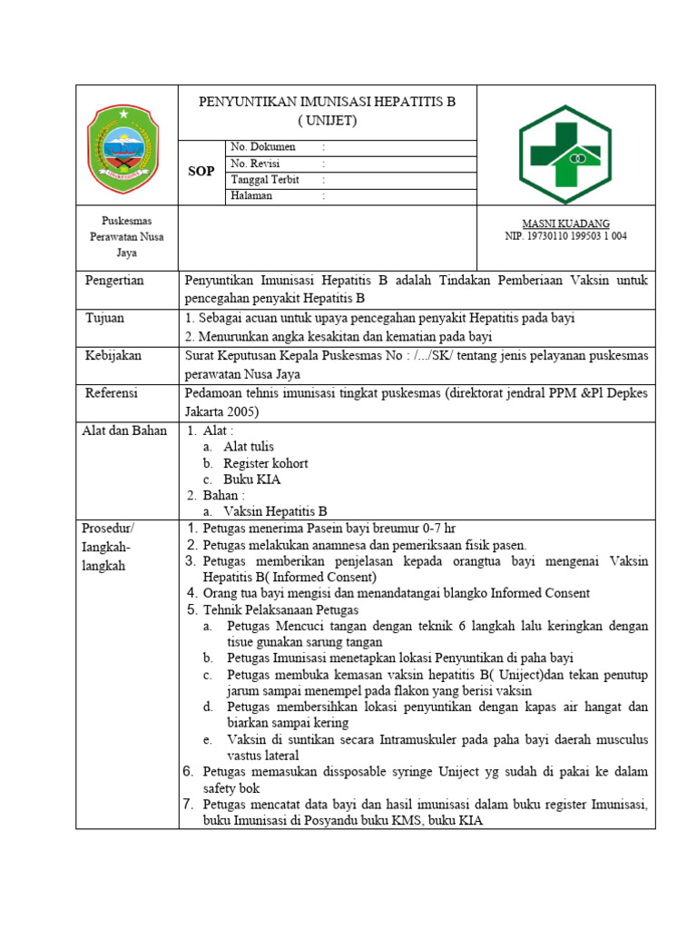 Sop Imunisasi HB0 | PDF
