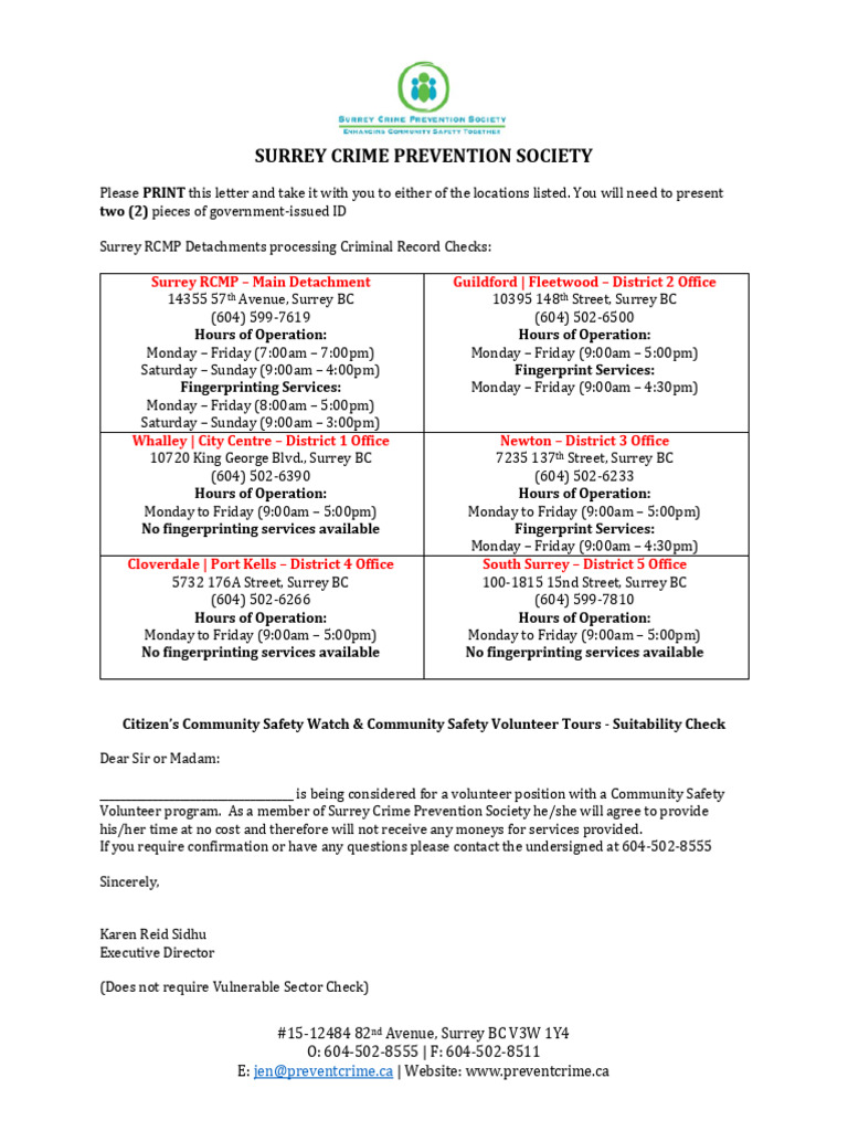 Criminal Record Check - SCP | PDF | Securities | Crime Prevention