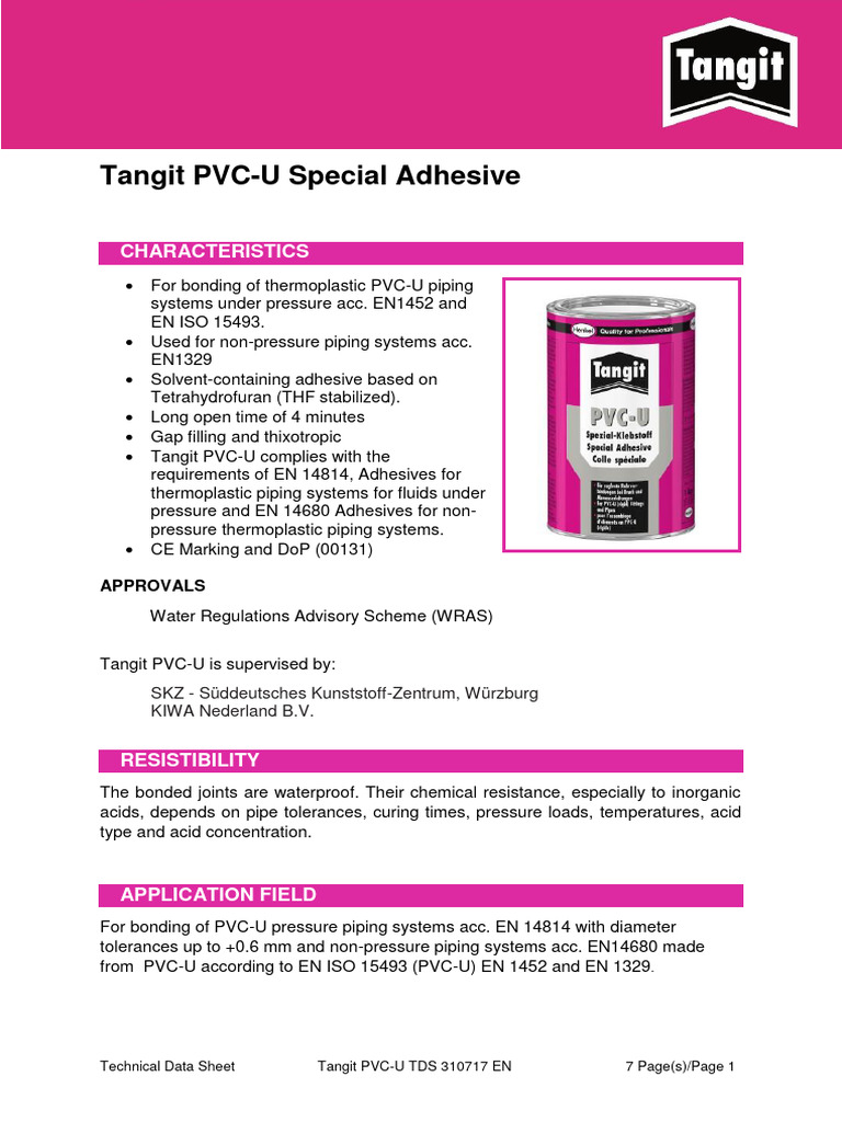 Tangit-pvc-u-can-500g | PDF | Polyvinyl Chloride | Pipe (Fluid Conveyance)