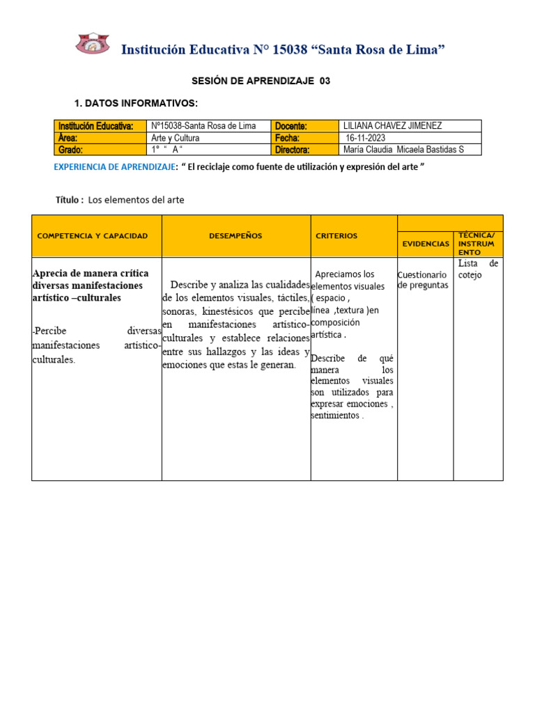 Sesión de Aprendizaje 03 Arte Eda 8 | PDF
