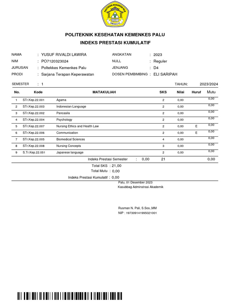 Nursing Student Transcript 2023 | PDF