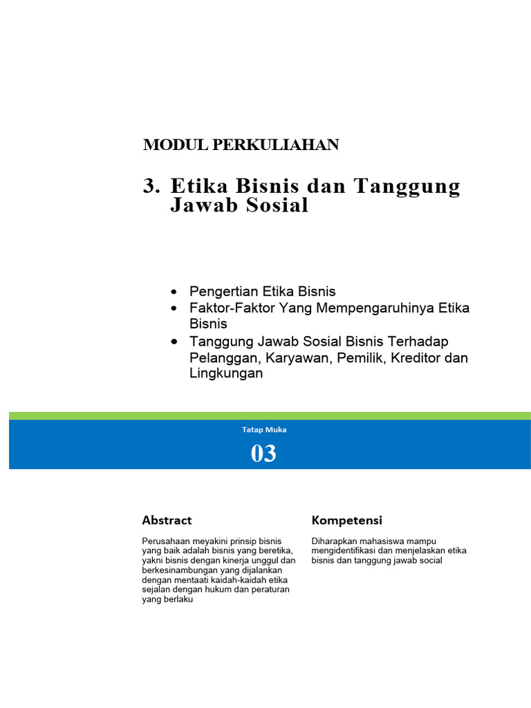 Modul 3 Etika Bisnis Dan Tanggung Jawab Sosial 1 | PDF