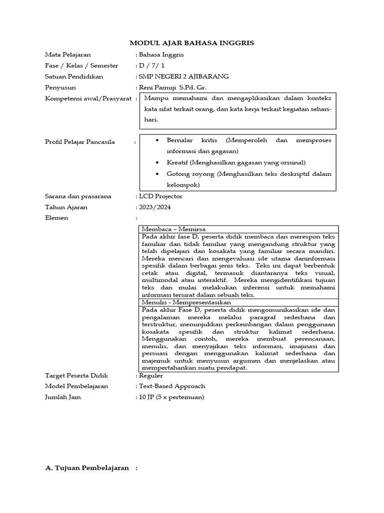 Modul Ajar Descriptive Text | PDF