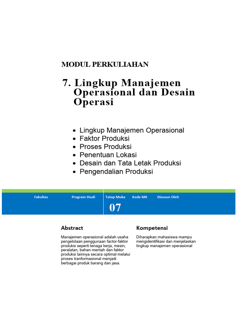 Modul 7. Lingkup Manajemen Operasional Dan Desain Operasi | PDF