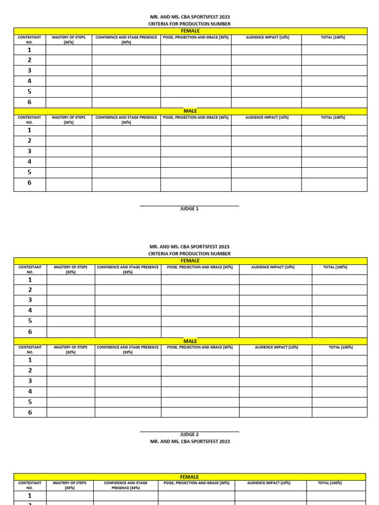 Score Sheet For The Judges | PDF