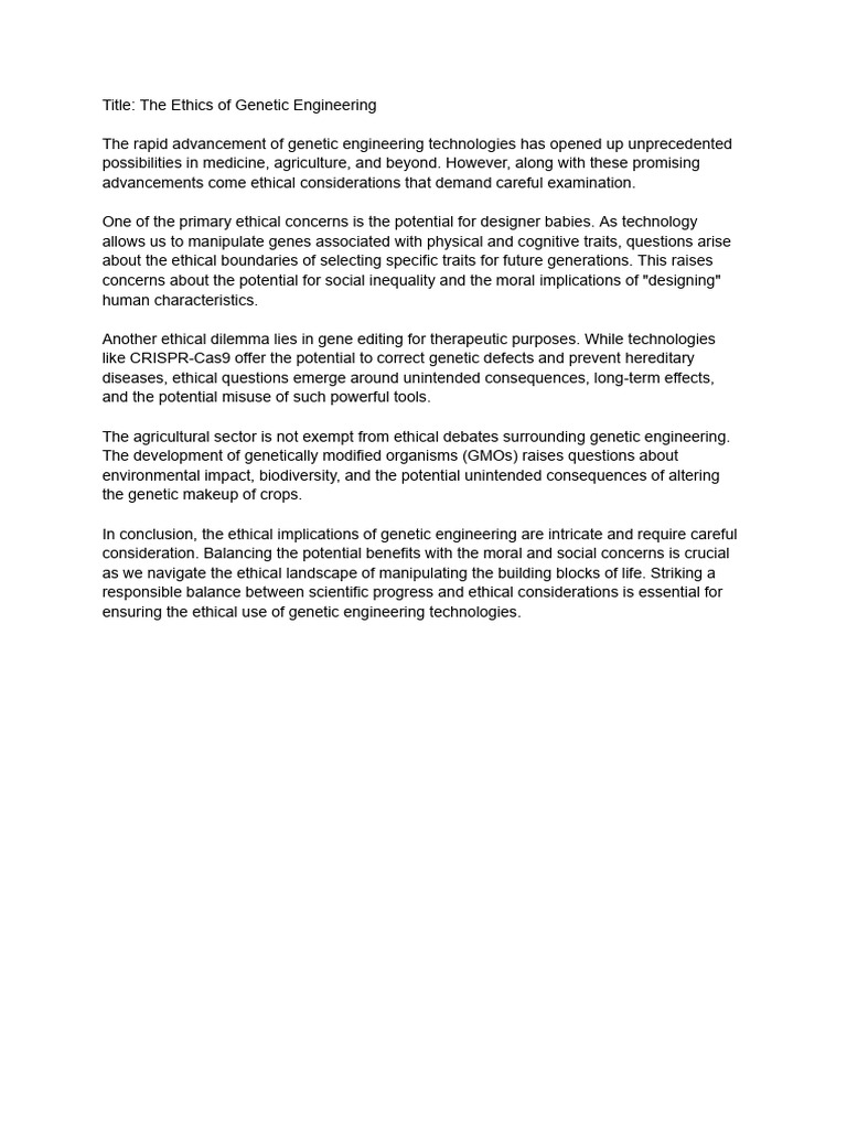 F The Ethics of Genetic Engineering | PDF