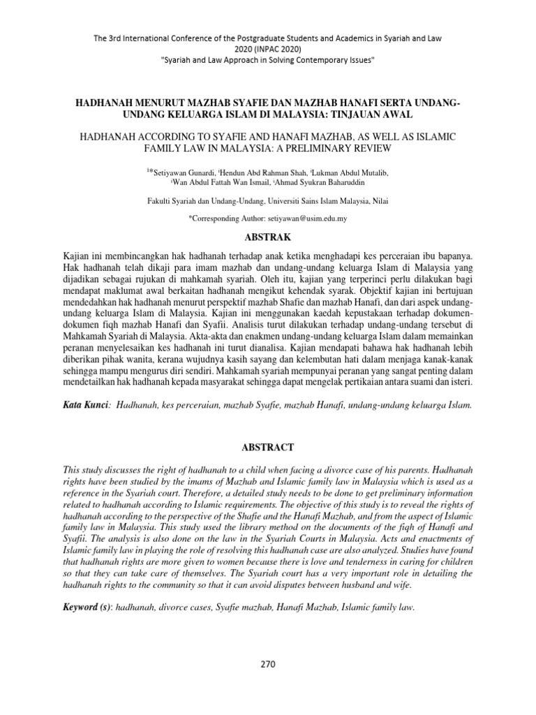 Hadhanah Menurut Mazhab Syafie Dan Mazhab Hanafi Serta Undang-Undang ...