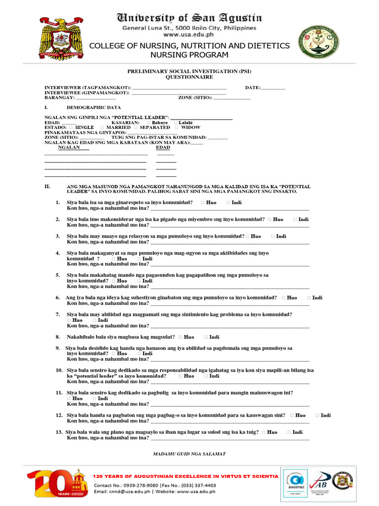 Psi Questionnaire | PDF