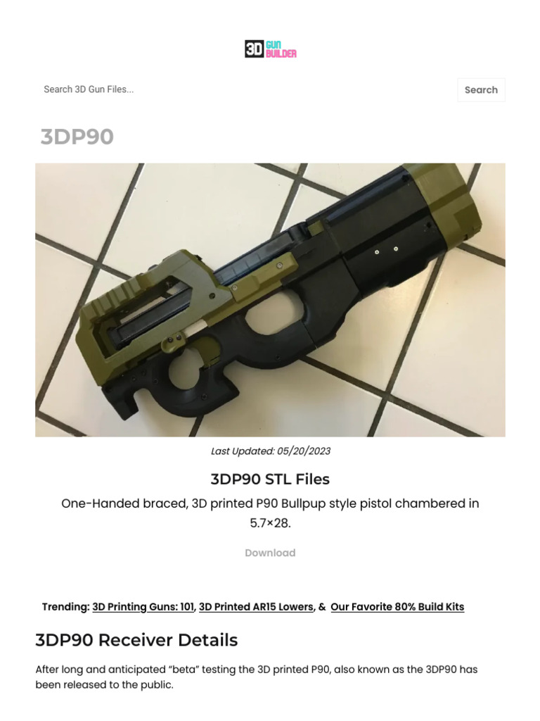 3D P90 3D Printed | Download Free PDF | Screw | Firearms
