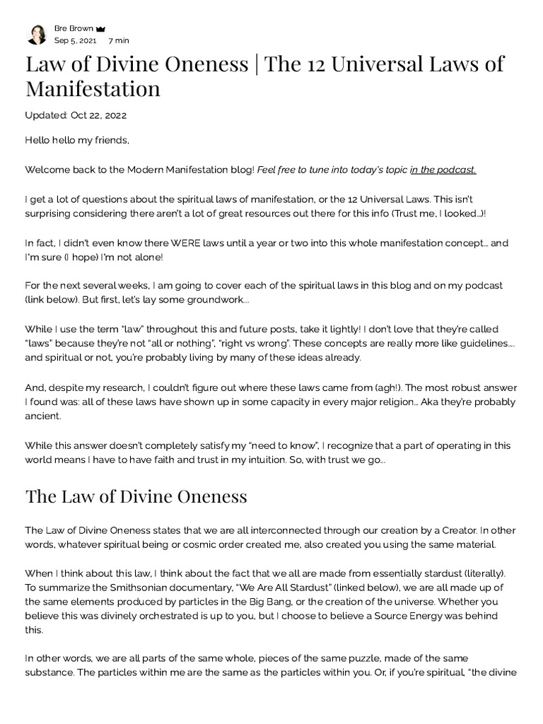 Law of Divine Oneness - The 12 Universal Laws of Manifestation | PDF ...