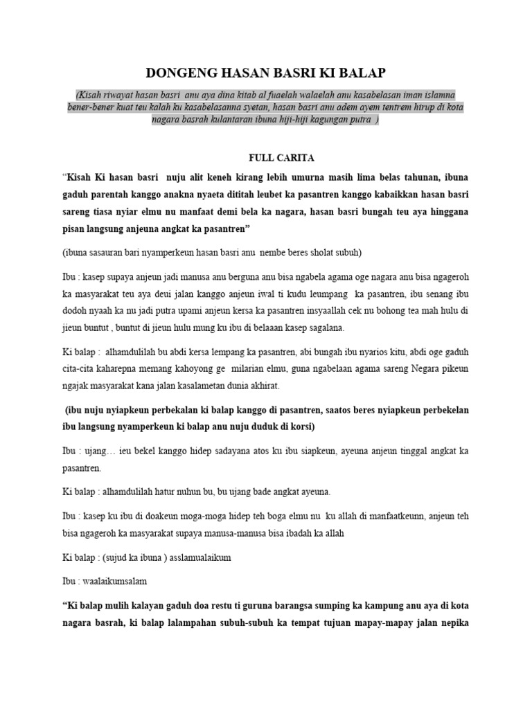 Dongeng Hasan Basri Full Carita | PDF