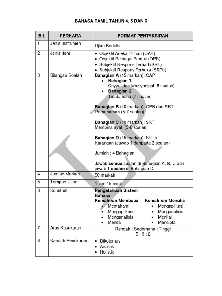 BM LP Format Bahasa Tamil SR T4-T6 | PDF