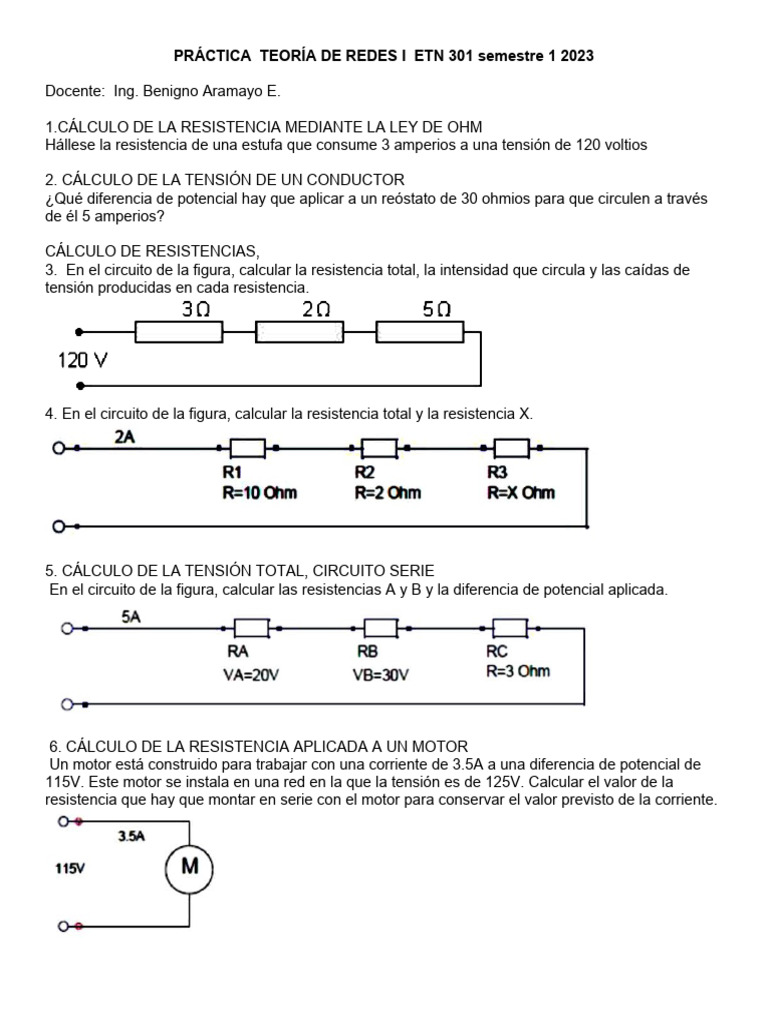 Circ EJERCICIOS ETN301 PROB BÁSICOS 2023 | PDF | Resistencia Eléctrica y Conductancia | voltaje
