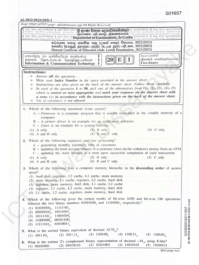 AL 2022 (2023) Past Paper - Part 1 | PDF