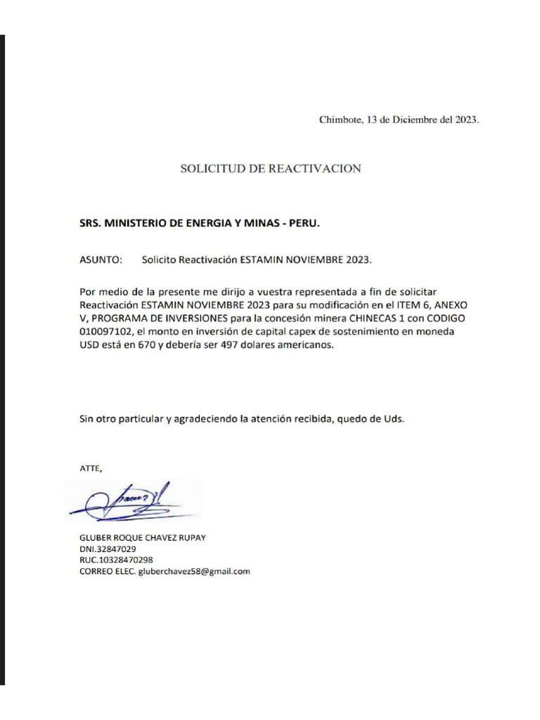 Solicitu Reactivacion Estamin Nov2023 | PDF